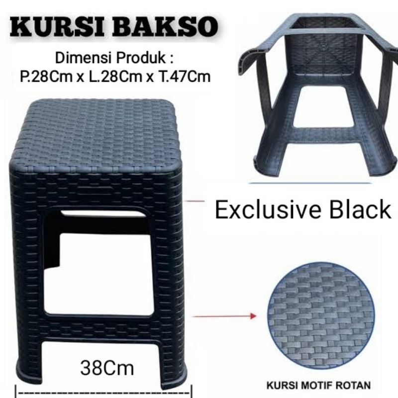 Jual Kursi Baso segi motif Rotan Kursi Bakso Plastik warna Hitam Black ...