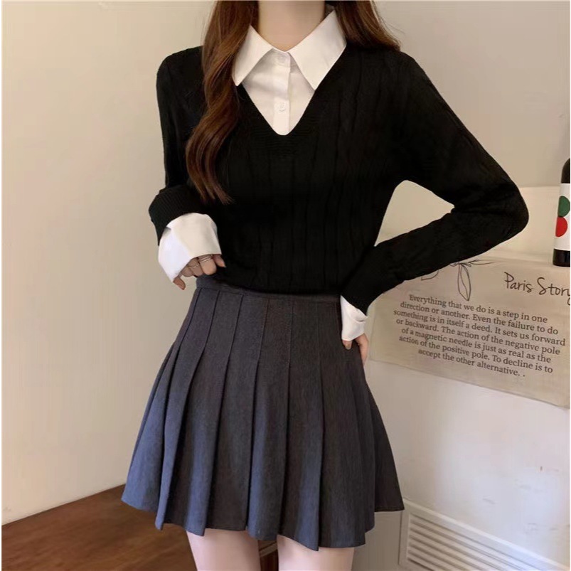 Jual AJW Atasan Wanita Vest Set Kemaja Lengan Panjang Knit Premium RAF ...