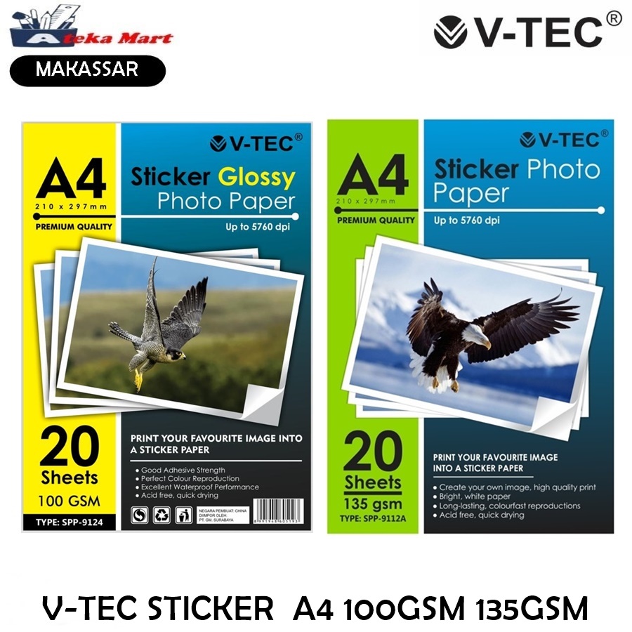 Jual V-TEC STICKER GLOSSY 135GSM SPP-9112A 100GSM SPP-9124 | Shopee ...