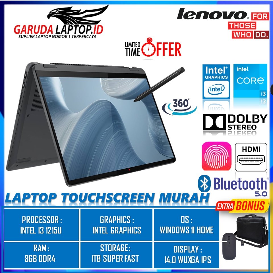 Jual Laptop Lenovo Ideapad Flex 4 intel i3 1215U 8GB 1TB SSD WUXGA IPS ...