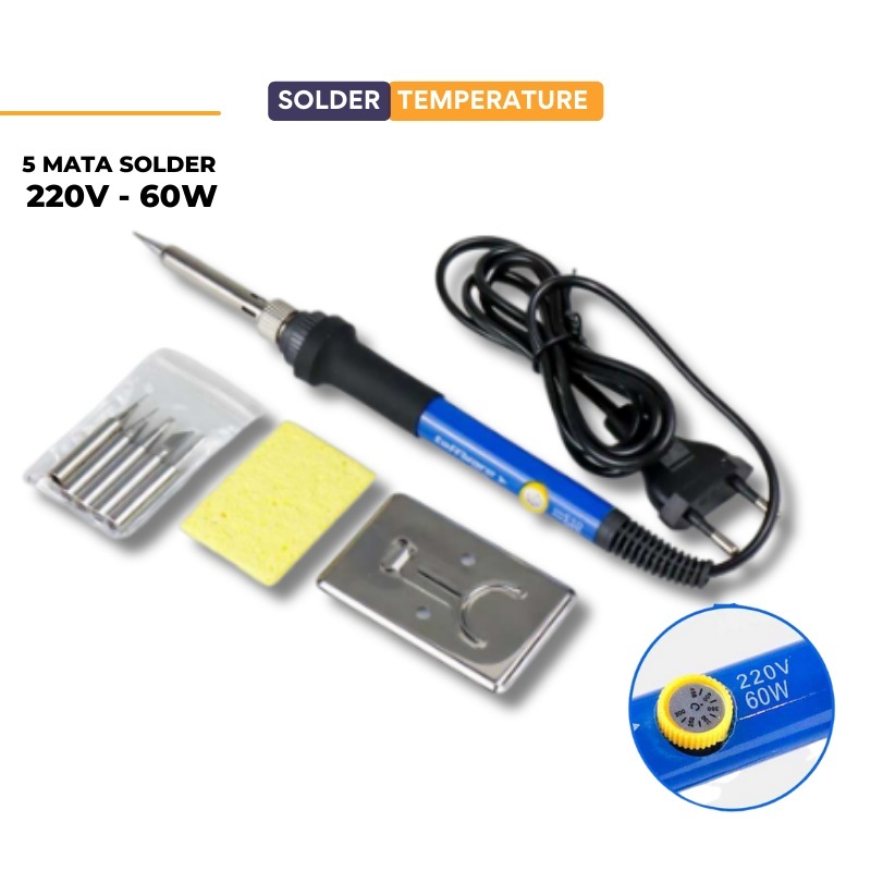 Jual ORI SOLDER SET Solder Adjustable Temperature Fast Heating 60W with 5 Tips | Shopee Indonesia