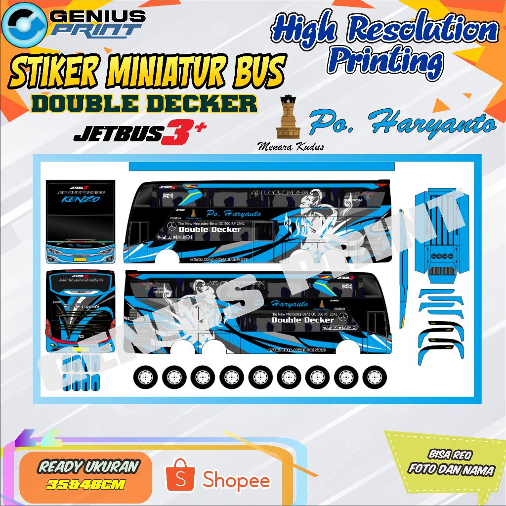 Jual Stiker Mainan Miniatur Bus Double Decker Jetbus 3+ PO. Haryanto Uk ...