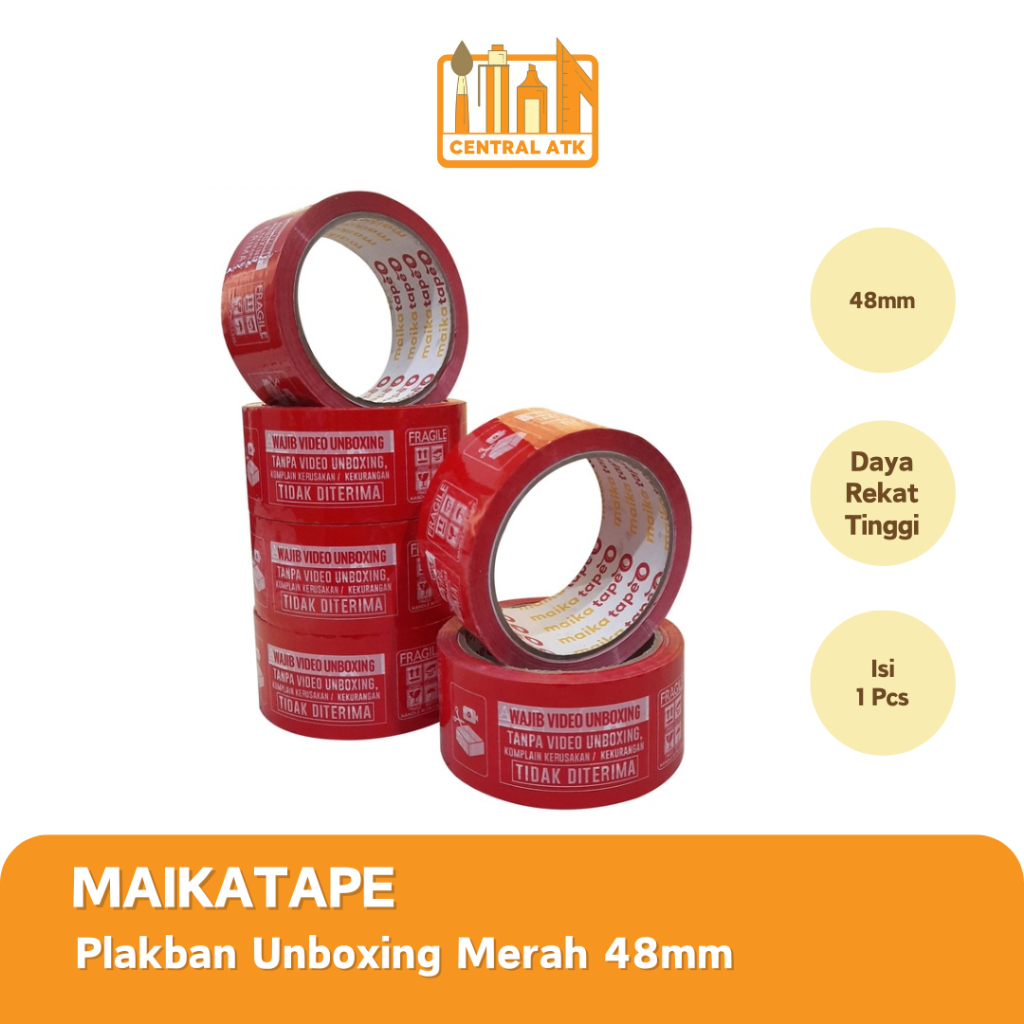 Jual OPP TAPE / PLAKBAN / LAKBAN UNBOXING MERAH MAIKATAPE 48MM | Shopee ...