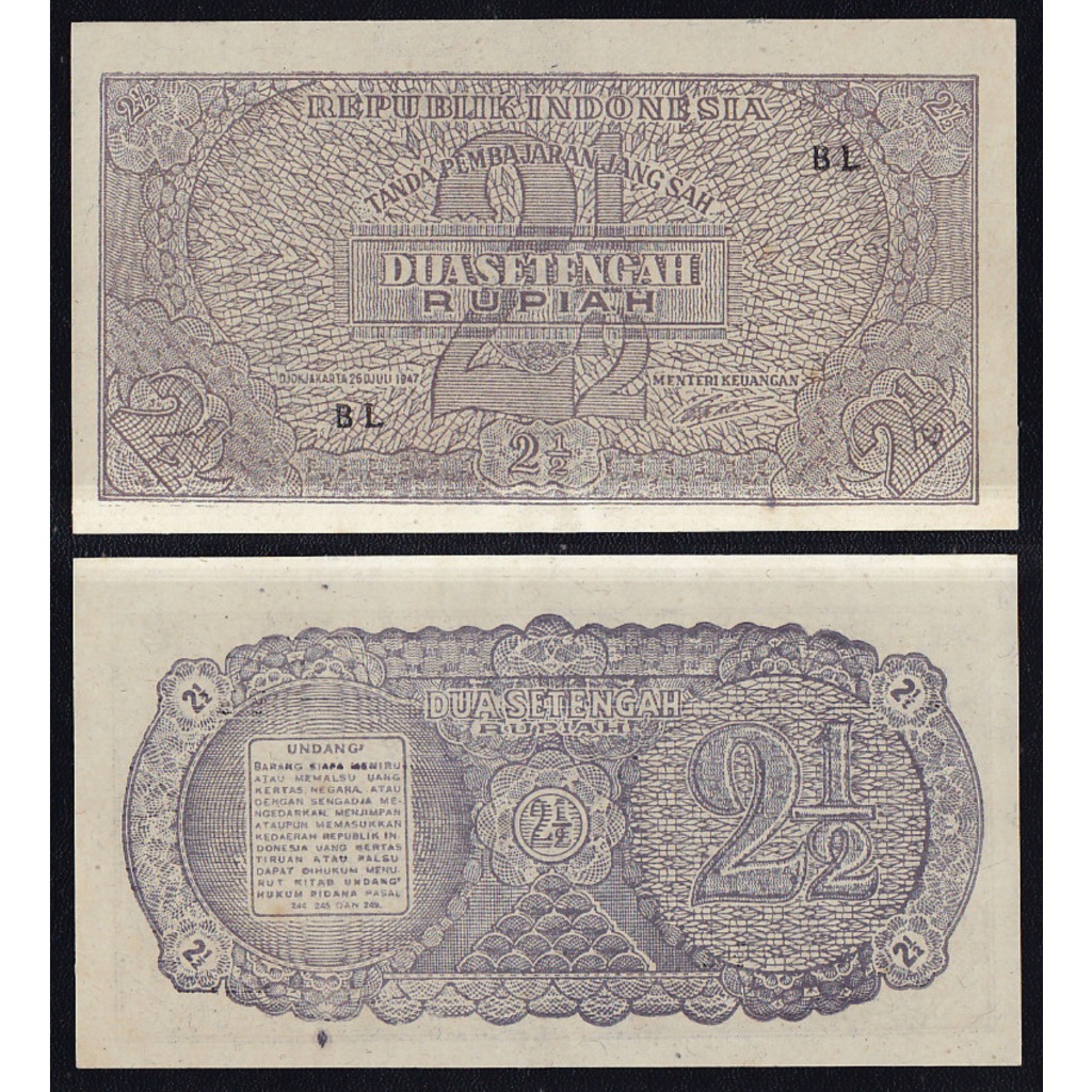 Jual Uang kuno 2½ Rupiah tahun 1947 'seri Oeang Repoeblik Indonesia ...