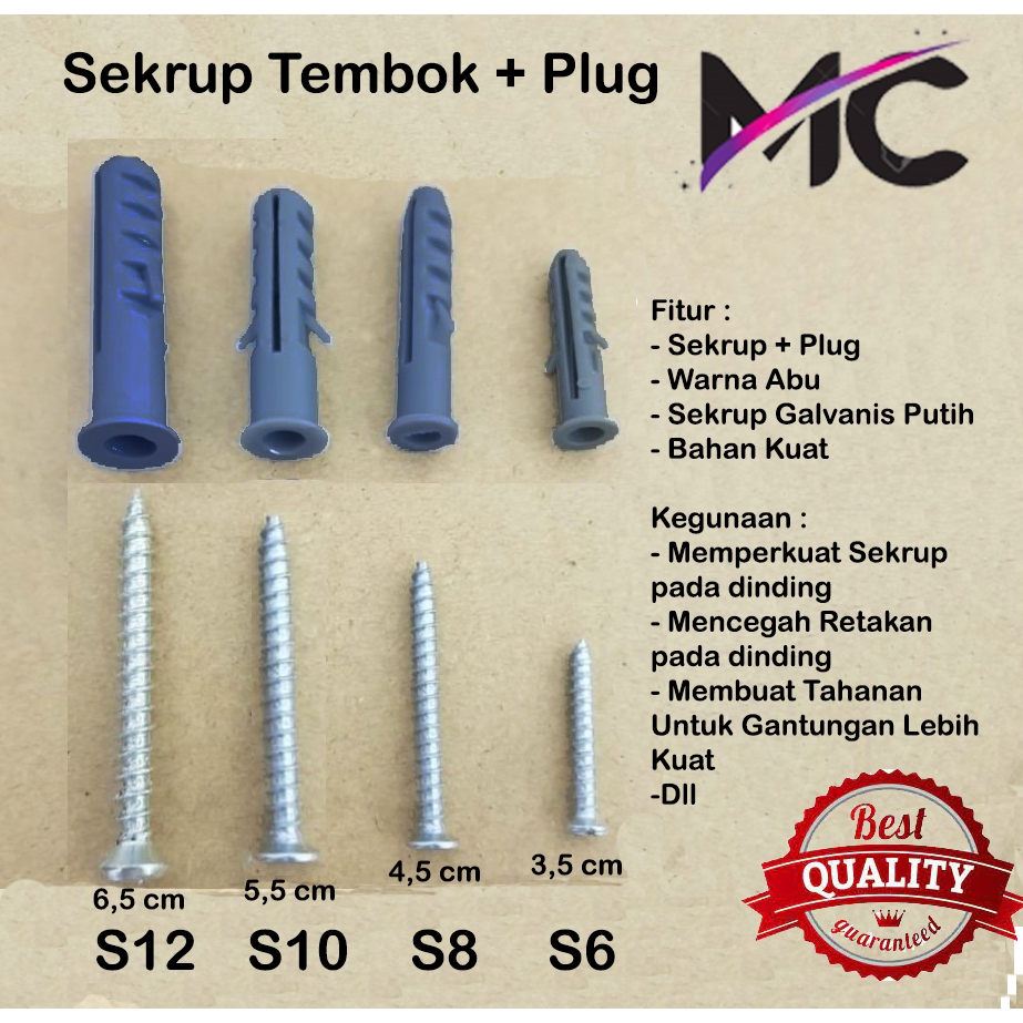 Jual Sekrup S6 S8 S10 S12 Baut Mur Tembok Set Skrup Dinding Gantungan Bracket TV Kipas Angin ...