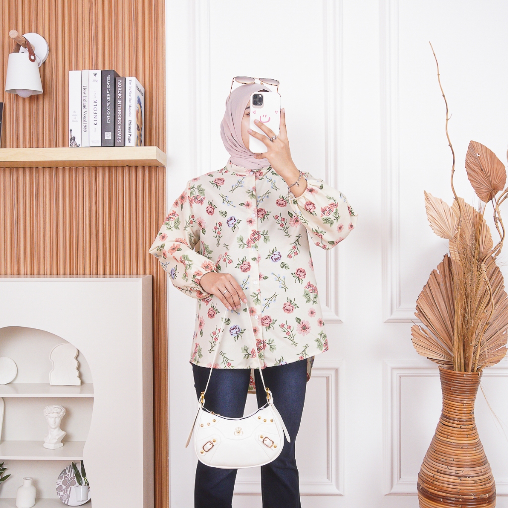 Jual IL - Zanica Tunic Flower Motif / Tunik Midi Dress Wanita motif ...