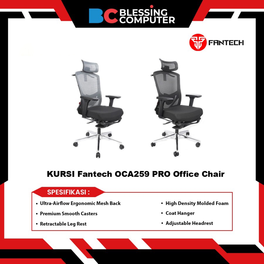 Jual KURSI Fantech OCA259 PRO Office Grey Chair | Shopee Indonesia