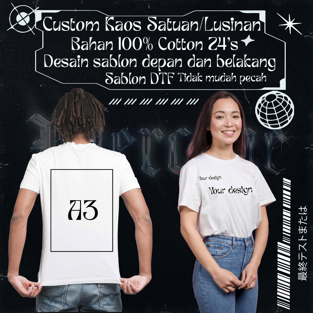Jual Kaos Sablon Custom Unisex kaos pria wanita | custom desain nama, logo, gambar, dan tulisan ...