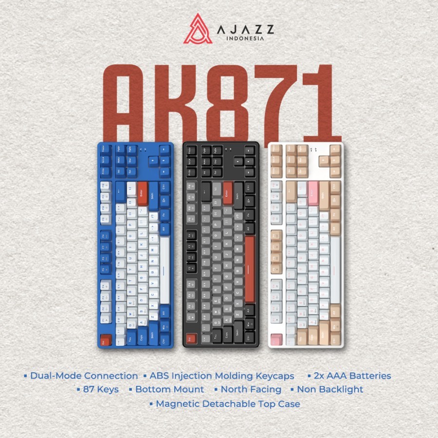 Jual Ajazz AK871 TKL Mechanical Keyboard Dual Mode No Light ...