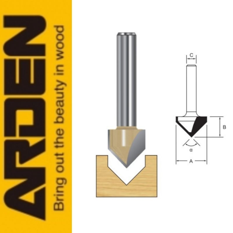 Jual arden Router Bit V-Groove 90 degree as 1/4" dan 1/2" ( size 6.35mm ...