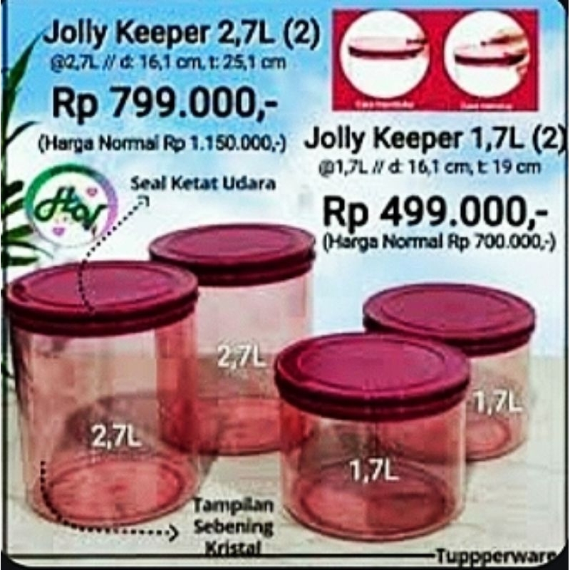 Jual Tupperware Original Toples Jolly Keeper ukuran 1,7 Liter dan 2,7 ...