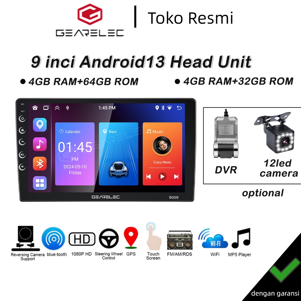 Jual Gearelec Double Din Universal Android13 Head Unit 9inci 4 64g