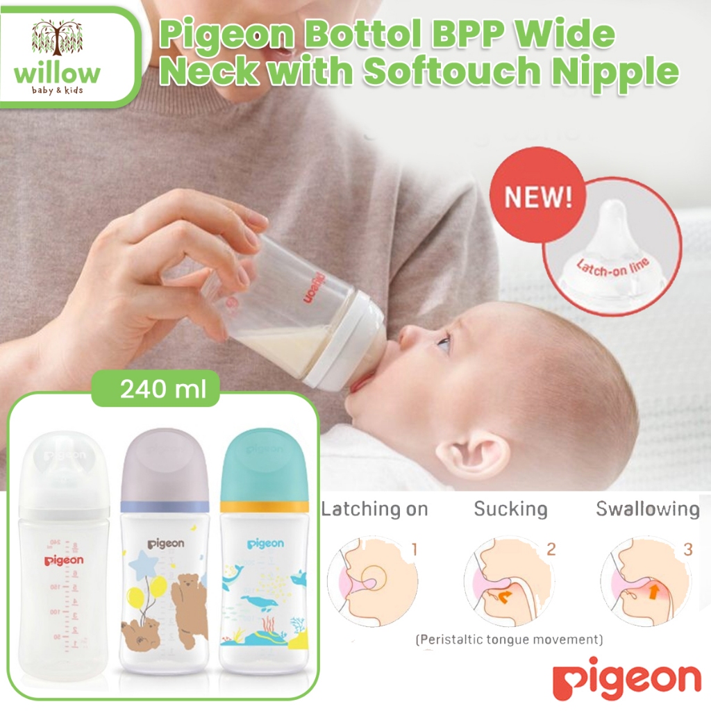 Jual Botol Bayi - Pigeon Bottle BPP Wide Neck W/Softouch Nipple 240Ml | Shopee Indonesia
