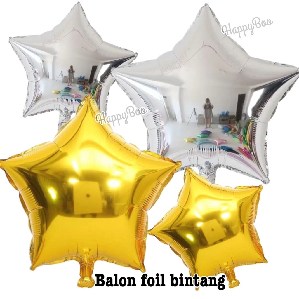 Jual balon foil bintang star gold 40cm besar / 20cm sedang medium balon ...