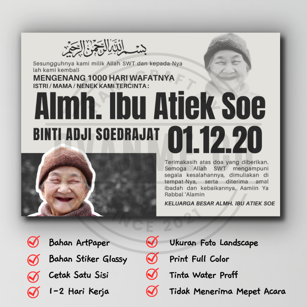 Jual Cetak Kartu Mengenang 40 | 100 | 1000 Hari Wafatnya | 1 | 2 | 3 ...
