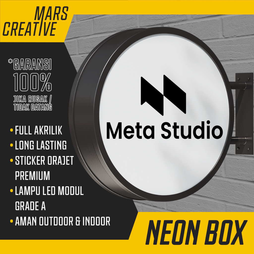 Jual MUDAH DIPASANG - NEON BOX BULAT KOTAK 30 x 30 cm FULL ACRYLIC ...