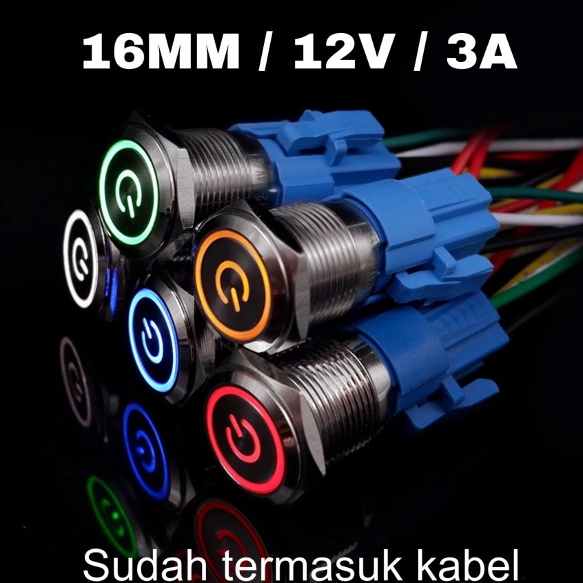 Jual KODE L5Q Saklar on off LED stainless push button switch 16MM 12V ...