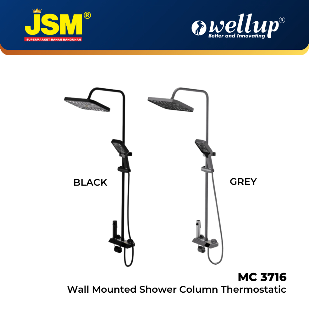 Jual Wellup Shower Tiang Column Mixer Thermostatic Piano Hitam Black ...