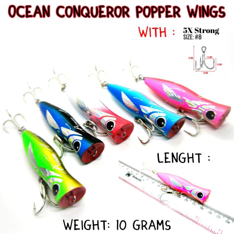 Jual Ocean Conqueror Popper Wings 10gr Premium Quality Dengan Treble Hook 5x Strong Umpan GT ...