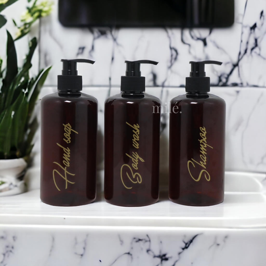 Jual BOTOL REFILL SABUN CAIR BOTOL AMBER/COKLAT GLOSSY 500ML LUXURY ...