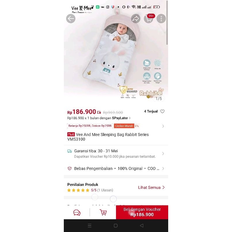 Jual [PRELOVED LIKE NEW] Vee And Mee Sleeping Bag Rabbit Series Selimut ...