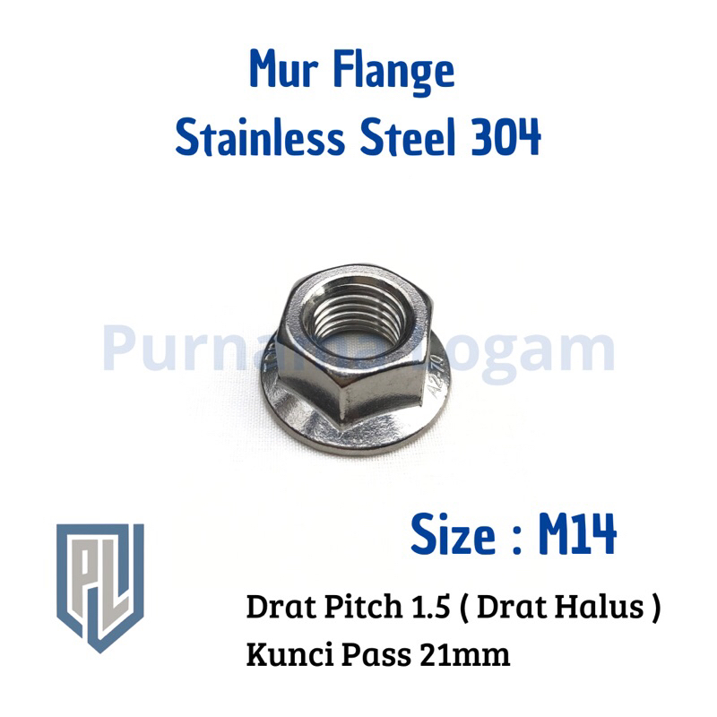 Jual Mur Flange M14 P1.5 ( DRAT HALUS ) Stainless 304 A2-70/ Drat 19 ...