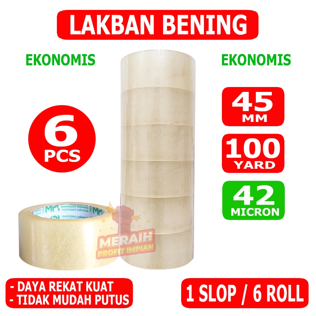 Jual 1 SLOP/6 PCS - Lakban Bening Ekonomis 45 mm x 100 Yard - Lakban ...