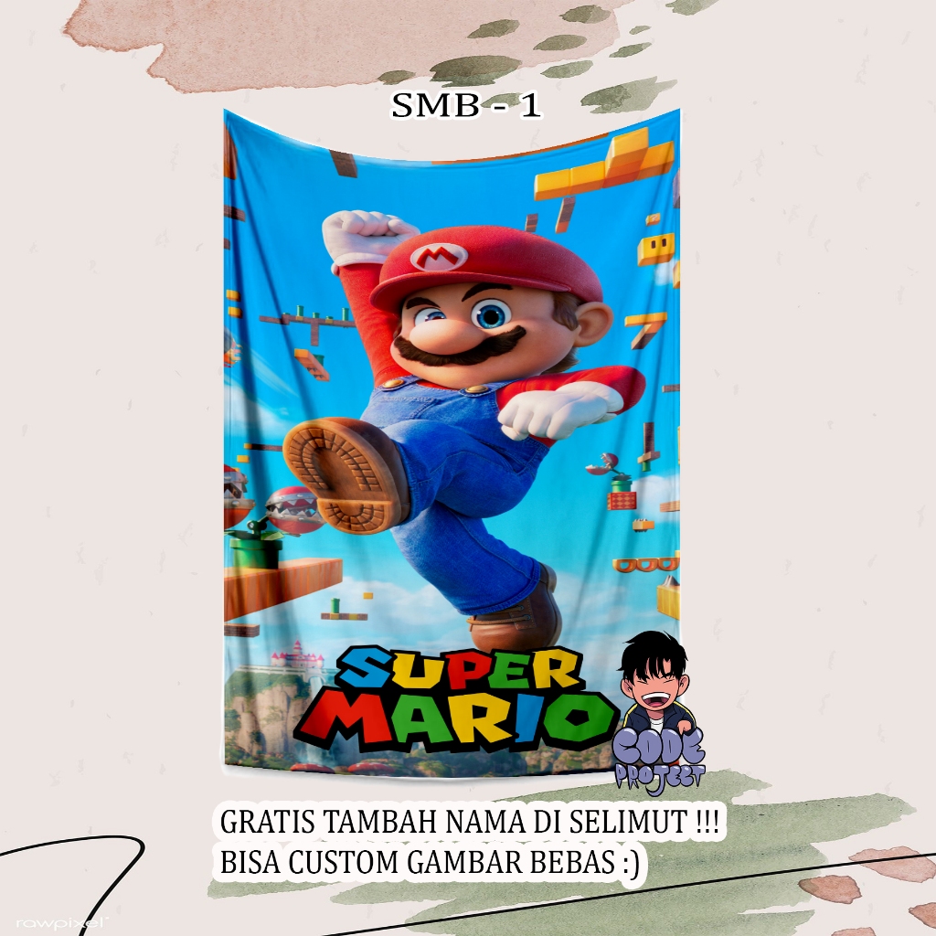 Jual SELIMUT KARAKTER SUPER MARIO - selimut anak super mario - custom ...