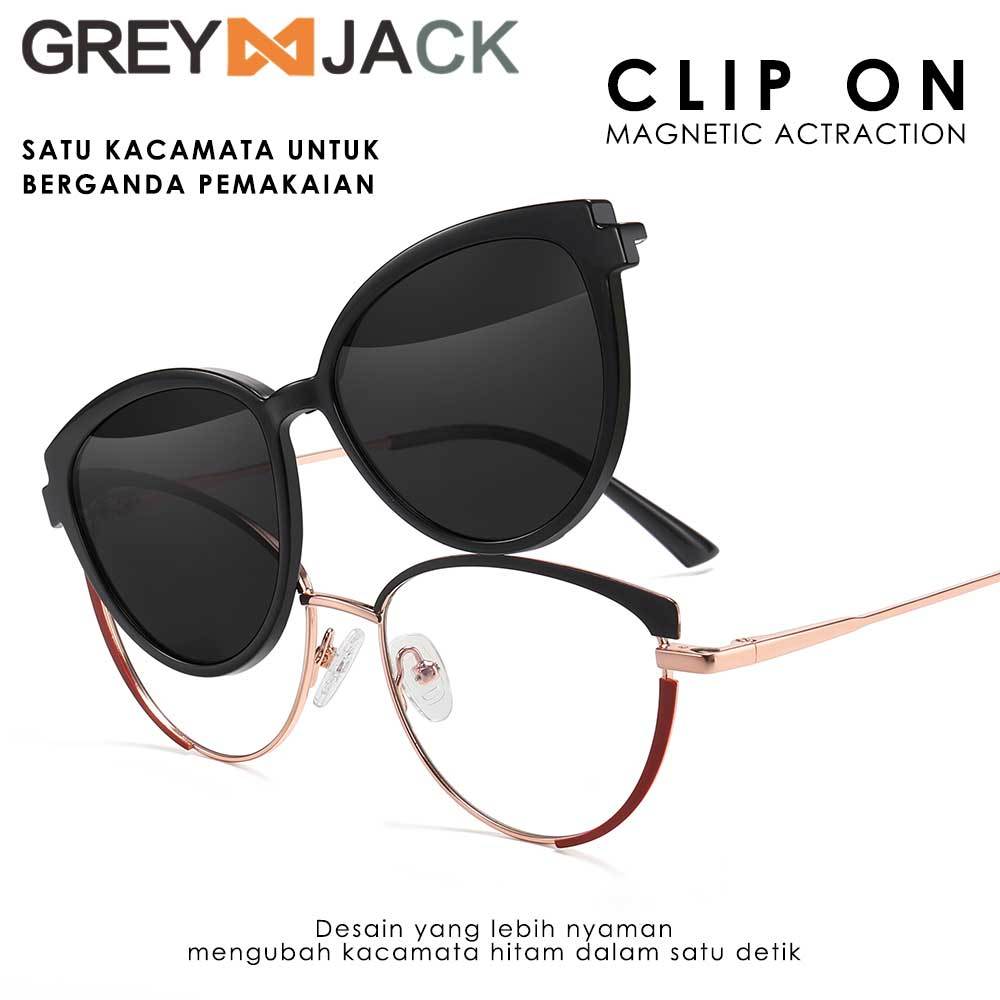 Jual Grey Jack Kacamata Clip On 2in1 Anti Blueray Model Cat Eye Bahan Metal Fashion Wanita Bisa ...