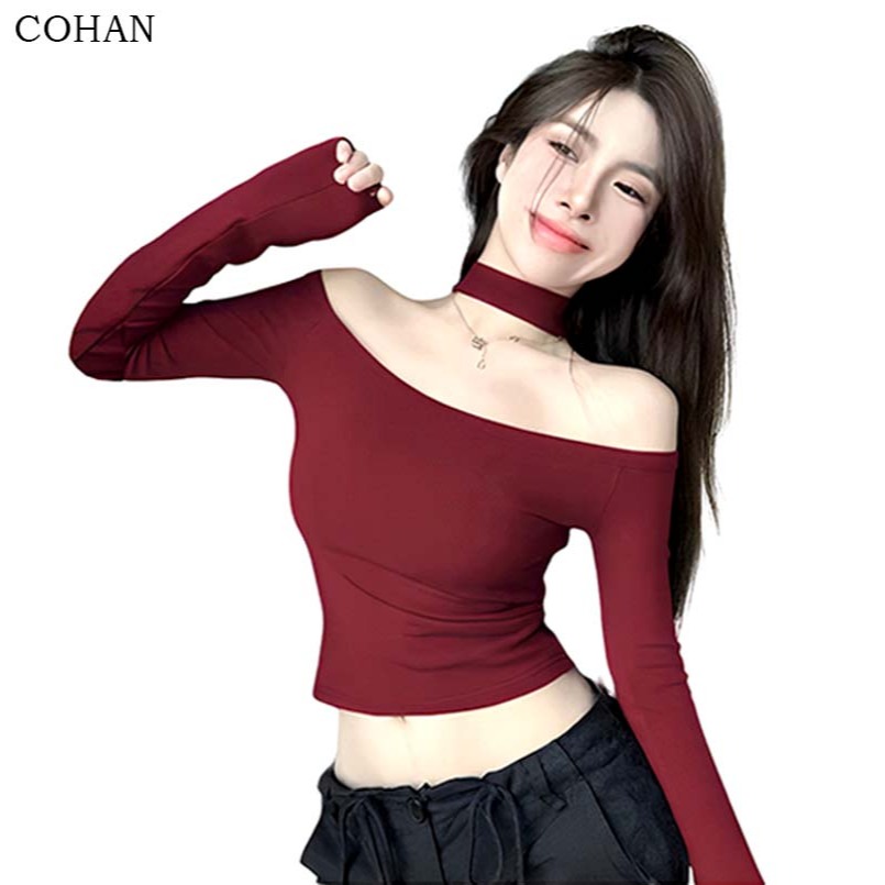 Jual Cohan DS028 Baju Fashion Women's Slimbody Square Neck Long Sleeve ...