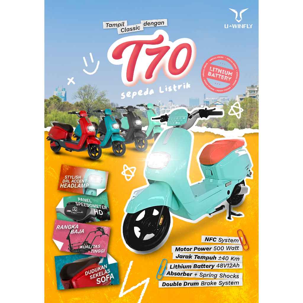 Jual Sepeda Listrik Uwinfly T70 Baterai Lithium 48V12Ah 500W | Shopee ...