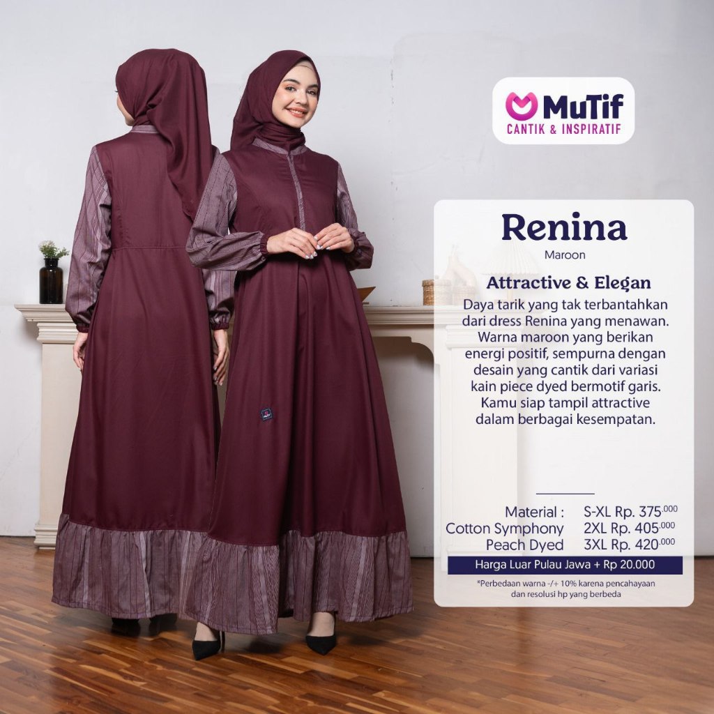 Jual (COD) GAMIS WANITA TERBARU MUTIF RENINA MAROON | SM XL | MUTIF ...