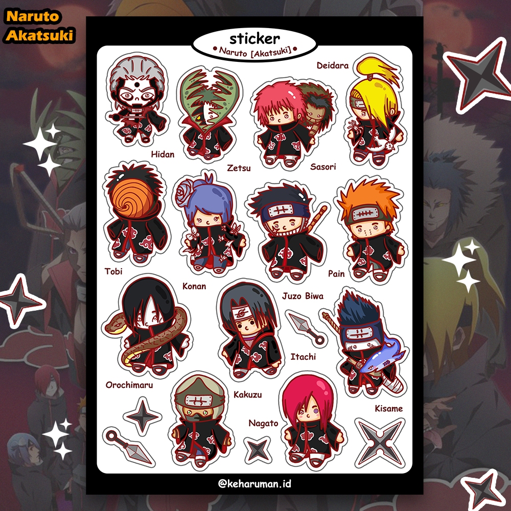 Jual Sticker Naruto Akatsuki Pain Deidara Sasori Orochimaru Kisame Tobi ...