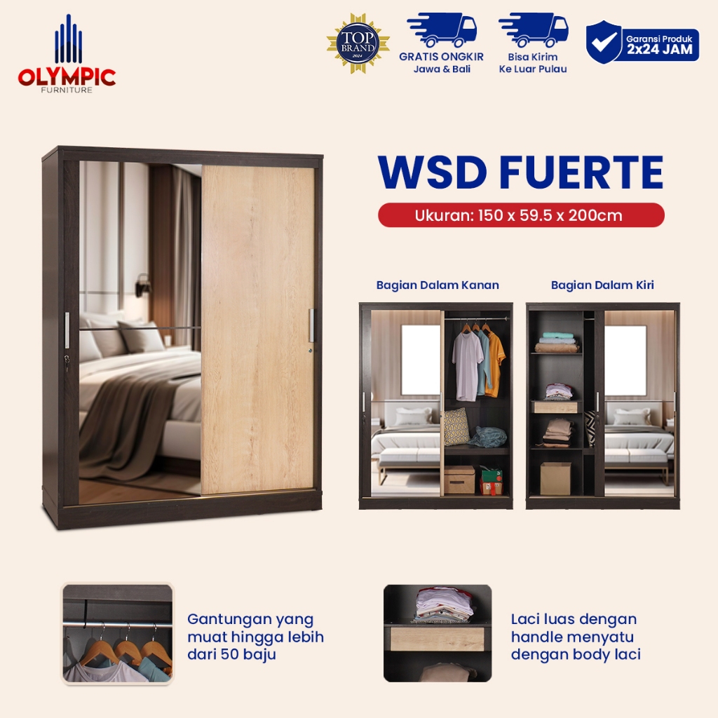 Jual Olympic Lemari Pakaian Sliding / Pintu Geser - WSD FUERTE | Shopee Indonesia