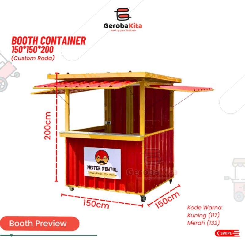 Jual booth kontainer ukuran 150x150x200 custom lantai , custom kanopi ...