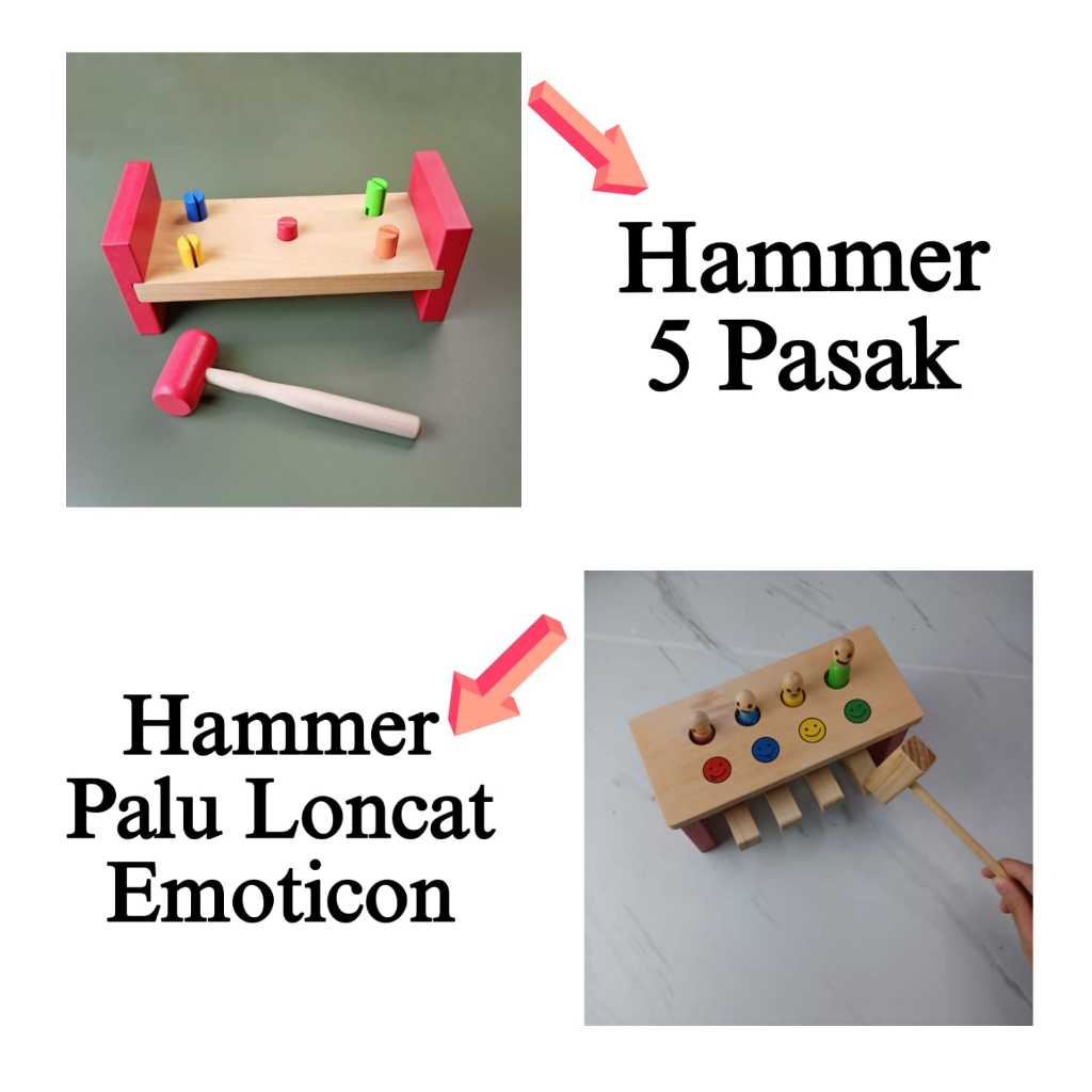 Jual Mainan Kayu Edukasi Edukatif Anak Hammer Set 5 Pasak dan Hammer ...