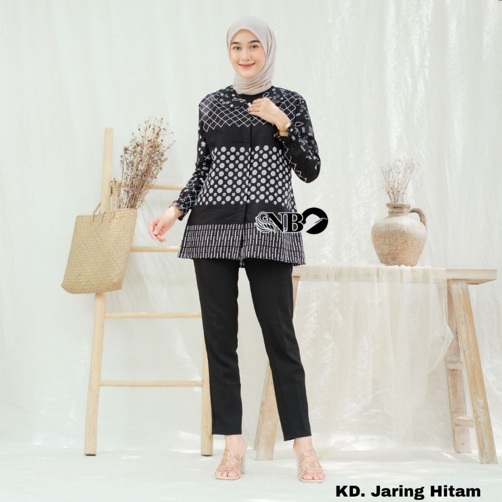 Jual Kemeja Batik Wanita Lengan Panjang Motif Jaring Series Bahan Katun ...