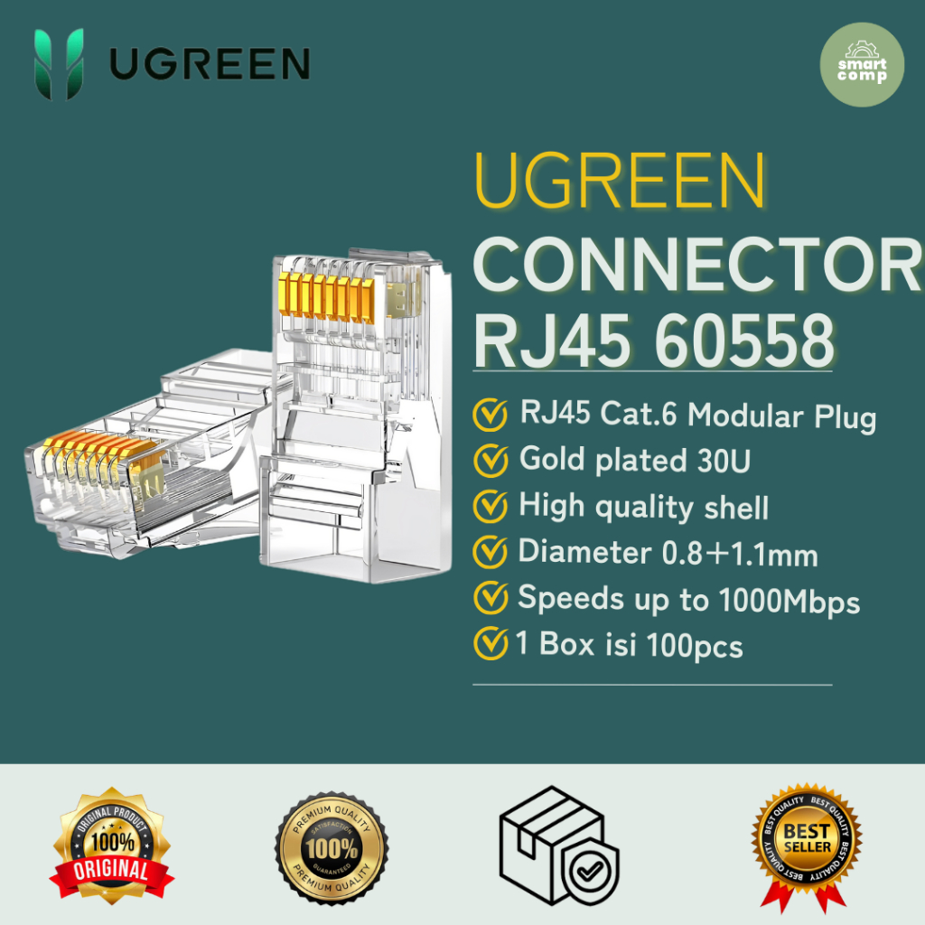 Jual UGREEN Konektor RJ45 Cat6 UTP Modular Gigabit Jack Plug Connector ...