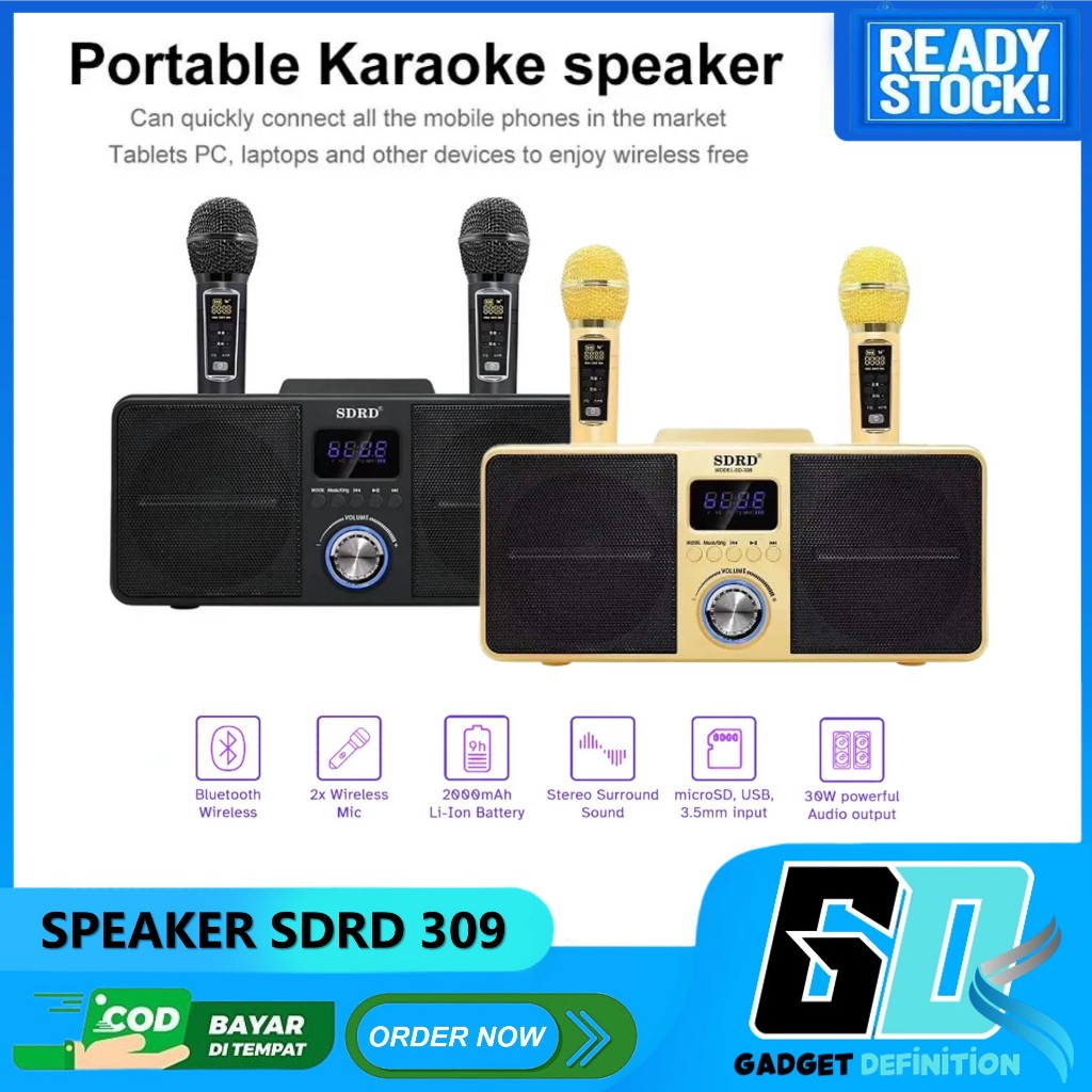 Jual SDRD SD 309 SPEAKER KARAOKE BLUETOOH SDRD SD309 DENGAN 2 ...