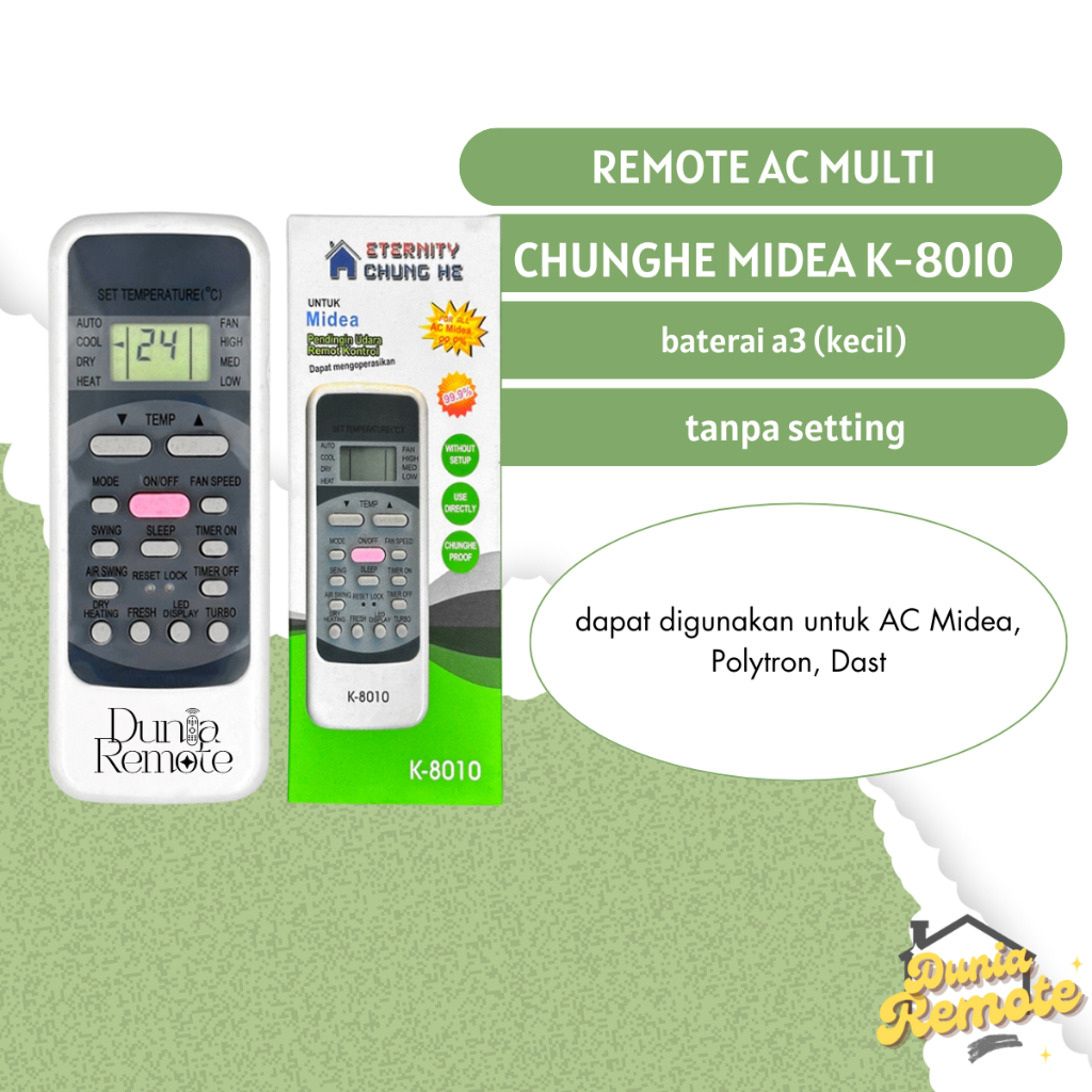 Jual Remot Remote AC Midea Dast Denpoo R51M Multi Universal / Remote AC ...