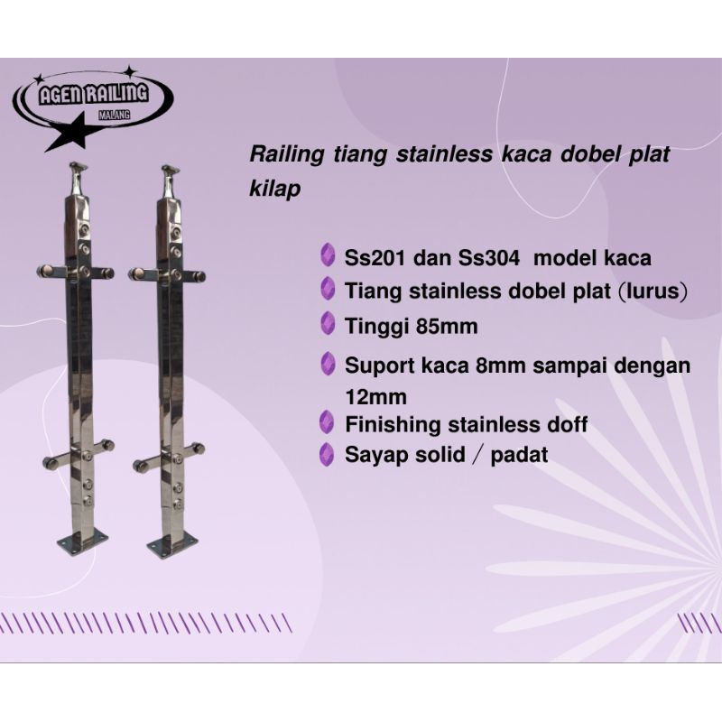 Jual Tiang railing tangga stainless kilap dobel plat / balkon kaca ...