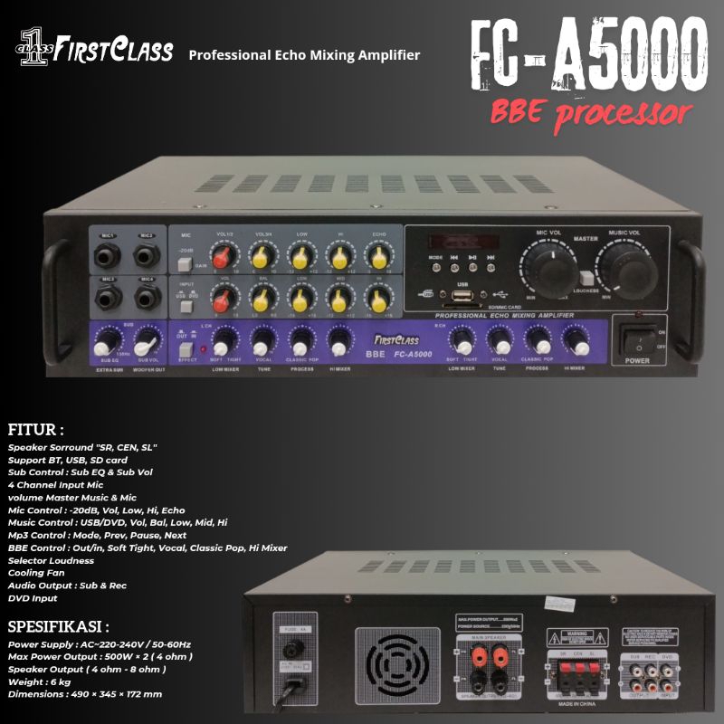 Jual Professional Echo Mixing Amplifier Firstclass Fc a5000 | Amplifier Fc a5000 Amplifier BBE ...