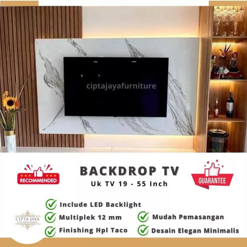 Jual Backdrop Tv Rak Tv Buvet Tv Minimalis Tempel Dinding + Lampu Led ...