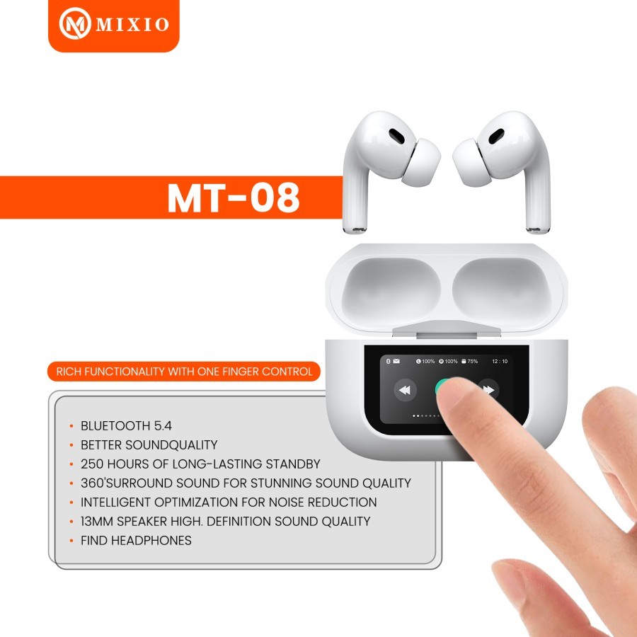 Jual MIXIO MT-08 LCD ANC TWS Bluetooth Headset Earphone Touch Screen V5 ...
