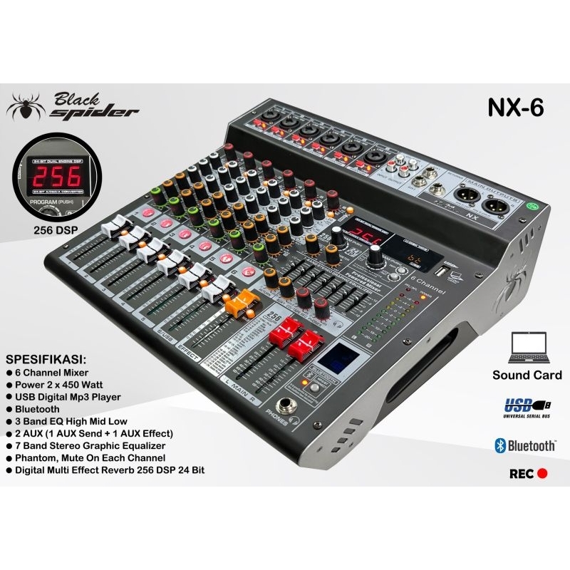 Jual POWER MIXER BLACK SPIDER NX6 MIXER 6 CHANNEL NX 6 EFFECT 256DSP ...
