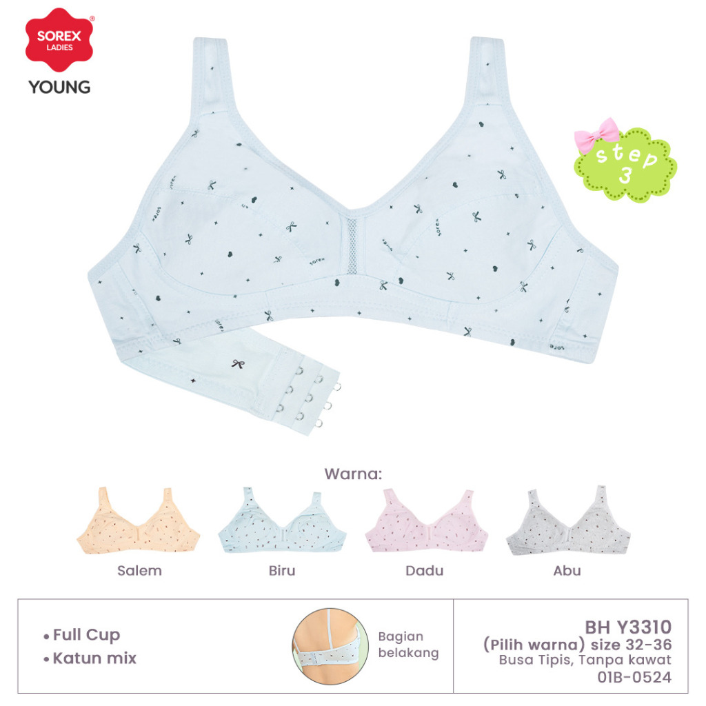 Jual Sorex Young Bra Remaja Busa Tipis Tanpa Kawat Kait 3 Setara Cup B Step 3 Harian BH Y 3310 ...