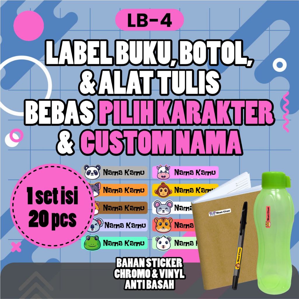 Jual LB4 Sticker Nama Label Sticker Anak Tema Binatang Stiker buku Isi ...
