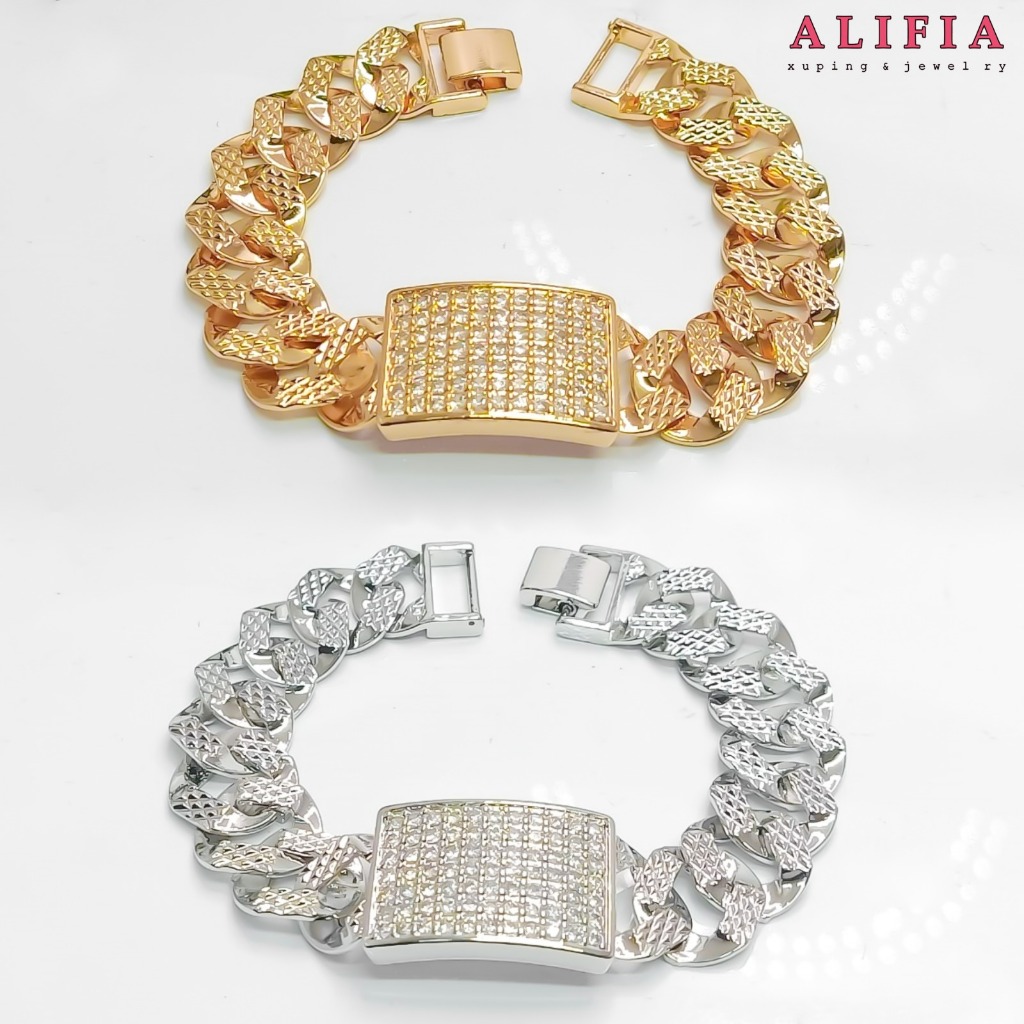 Jual Gelang Rantai Plat Permata Besar Model Kotak Perhiasan Wanita ...