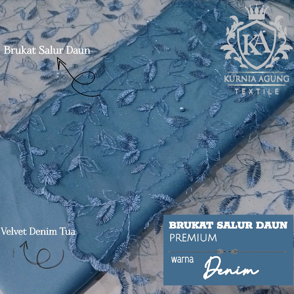 Jual ½ meter Kain Brukat Premium warna BLUE DENIM Motif Ethnic Salur ...