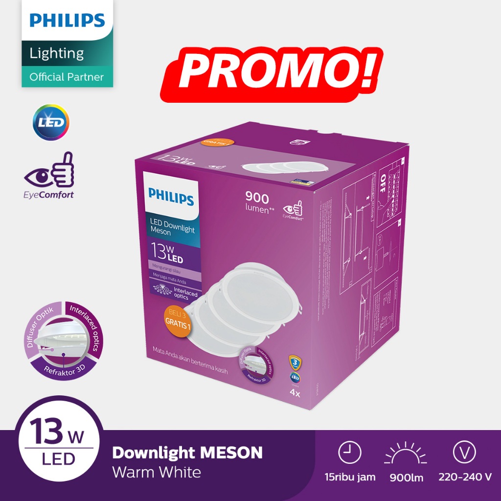Jual Lampu Philips Downlight 59464 Meson Multipack D90 13W 30K G5 Cahaya Kuning | Shopee Indonesia